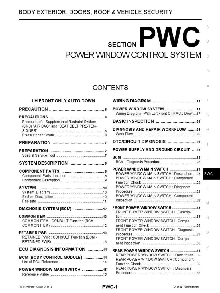 2014-Nissan-Pathfinder POWER WINDOW CONTROL SYSTEM | PDF | Airbag | Seat Belt