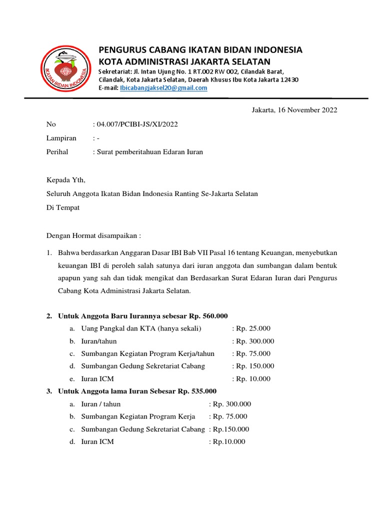 Iuran Anggota IBI Jakarta Selatan | PDF | Bisnis