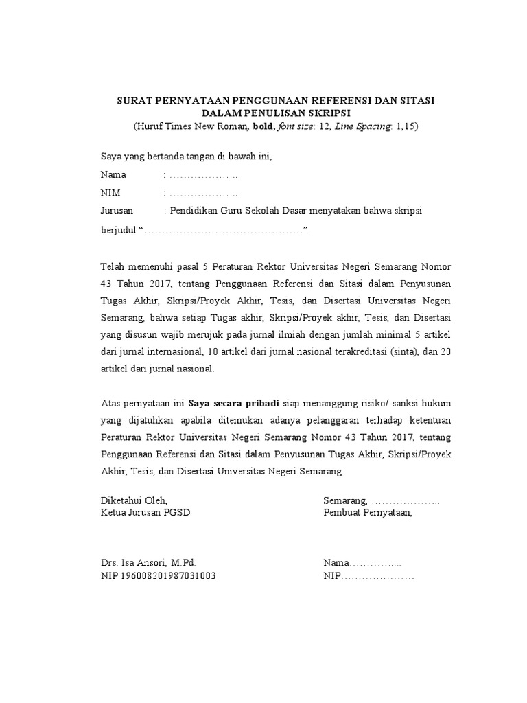 Surat Pernyataan Dan Tabel Penggunaan Referensi | PDF