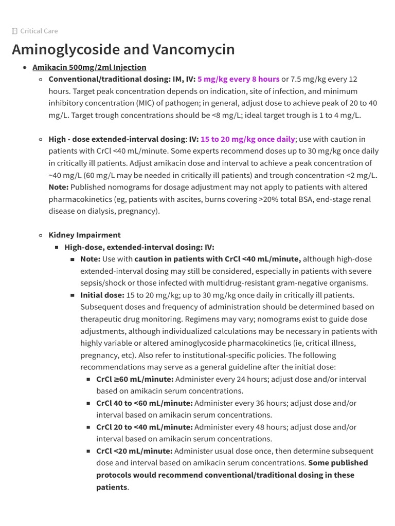 Amikacin and Vancomycin Dosing Guidelines | PDF | Hemodialysis | Dose ...