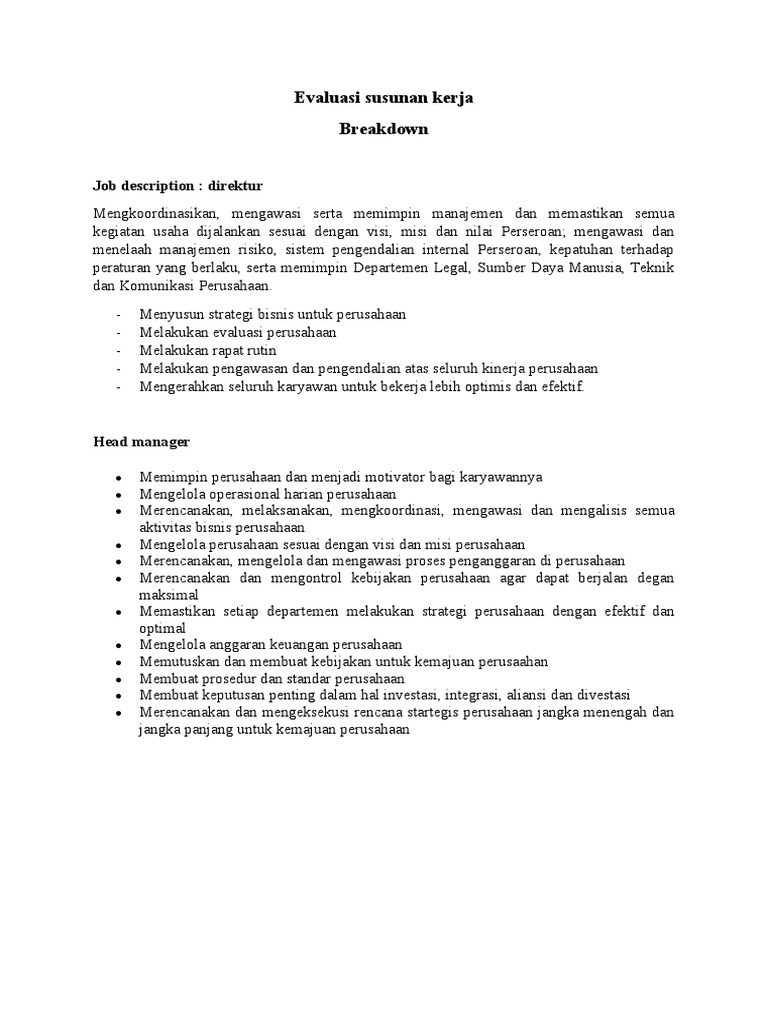 Rundown Job Desk Karyawan | PDF