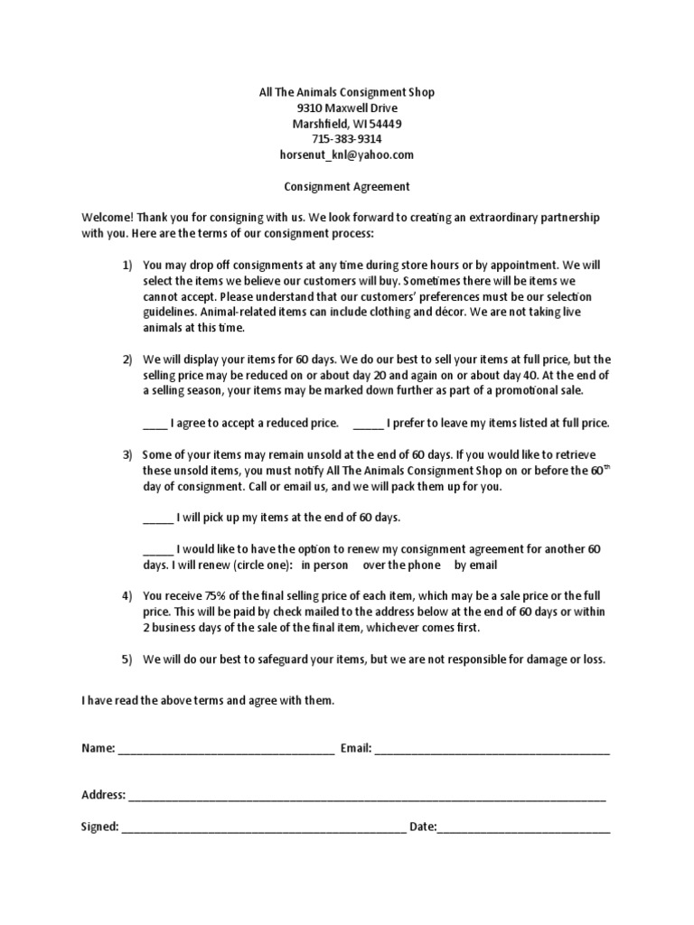 Consignment Agreement | PDF | Marketing | Business