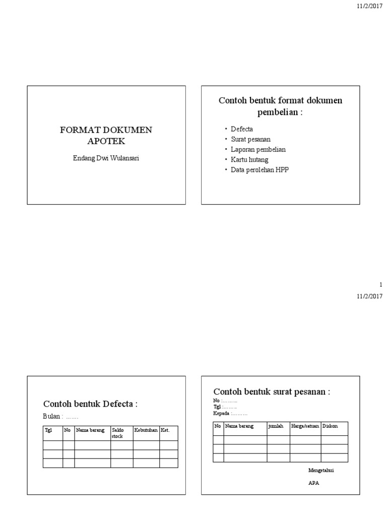 Contoh Buku Defecta Apotek | PDF