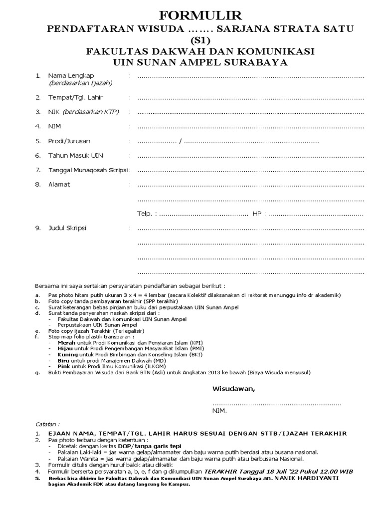 Formulir Pendaftaran Wisuda | PDF