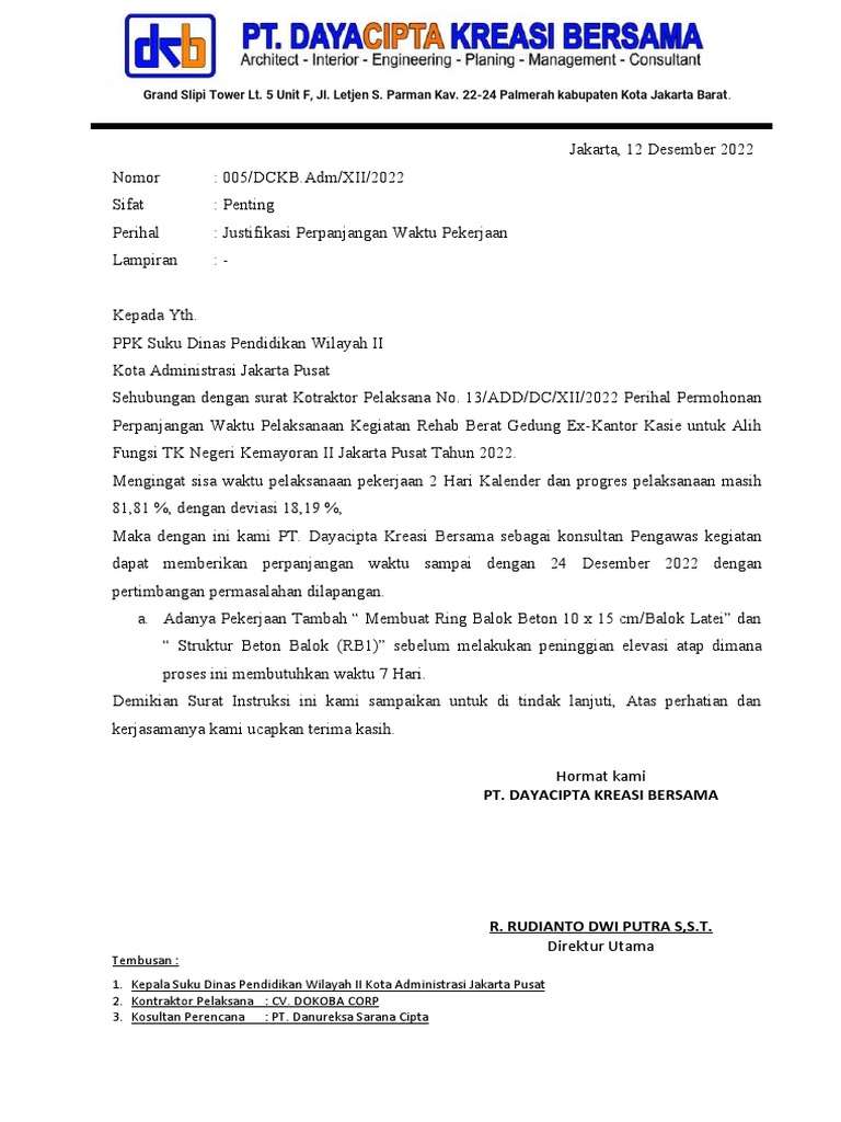 Surat Justifikasi Perpanjangan Waktu | PDF