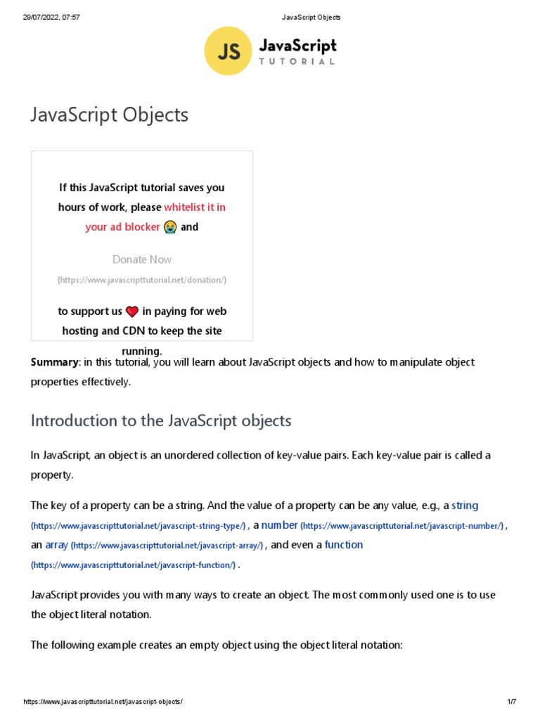 Javascript Objects Pdf Java Script Computer Programming 5514