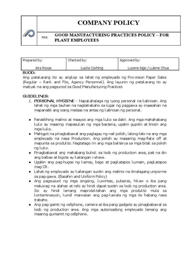 Good Manufacturing Practices | PDF