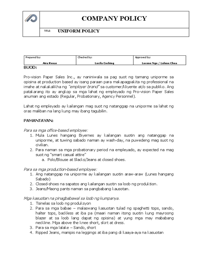 Uniform Policy | PDF
