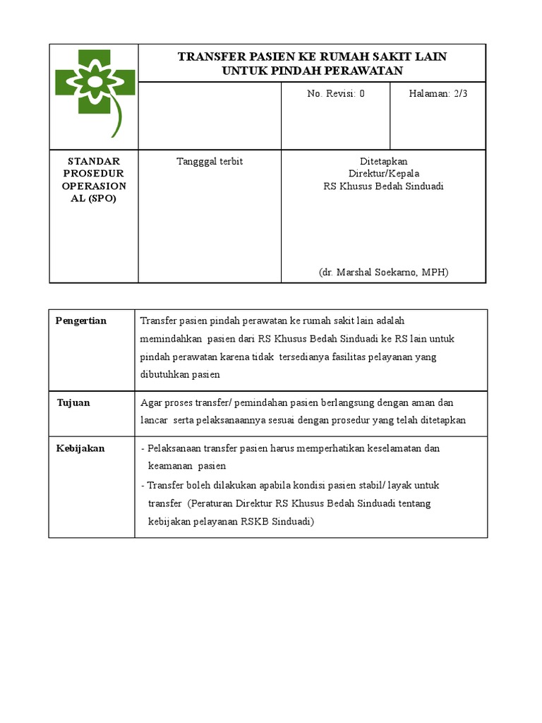 Scribd Vdownloaders Com - Sop-Transfer-Pasien | PDF