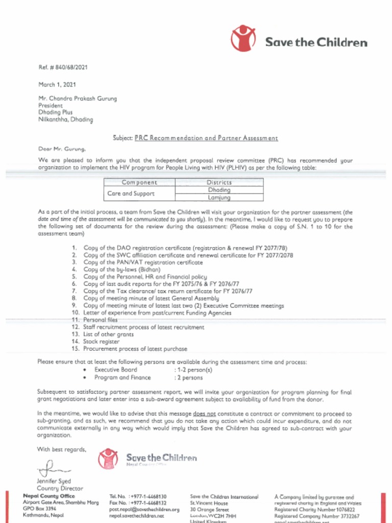 PRC Recommendation and Partner Assessment - DHADING PLUS | PDF