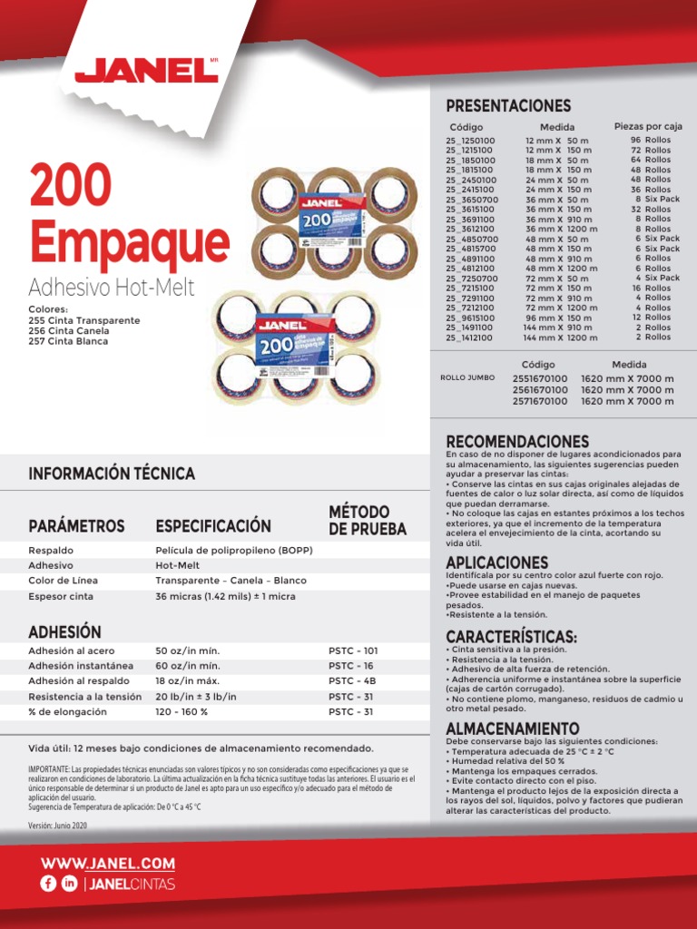 Janel-Ft Cinta 200-Empaque | PDF | Química | Materiales