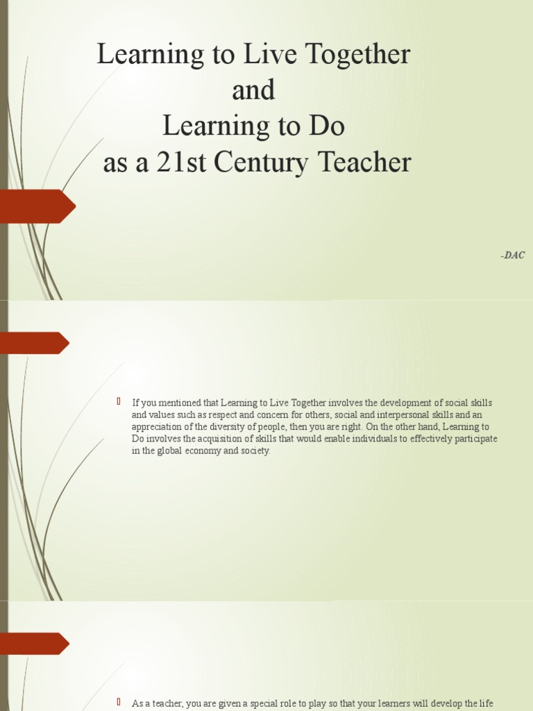Learning To Live Together and To Do | PDF | Prejudices | Learning