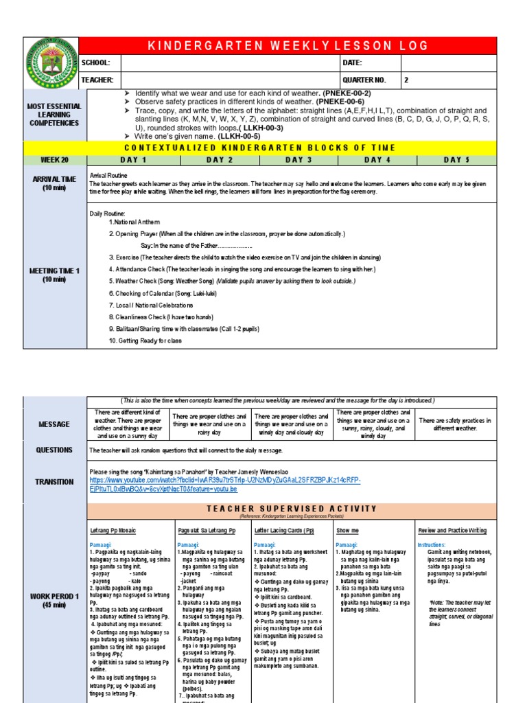 Q2 - Kinder-WLL-week 20 | PDF | Teachers | Orthography