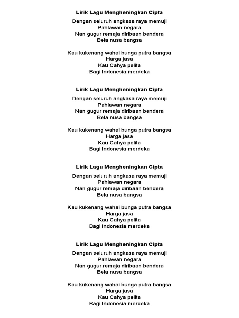 Lirik Lagu Mengheningkan Cipta | PDF