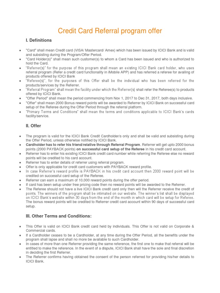 ICICI Credit Card Referral Program Offer | PDF | Credit Card | Loyalty ...