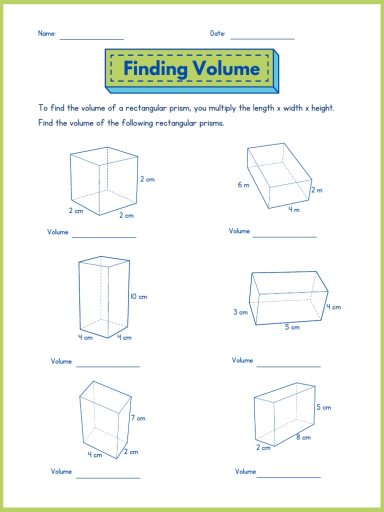 Find Volume Rectangular Prisms Math Worksheet | PDF