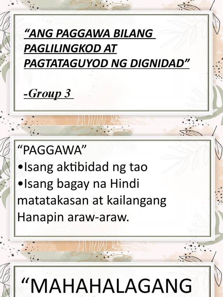 Ang Paggawa Bilang Paglilingkod at Pagtataguyod NG Dignidad | PDF