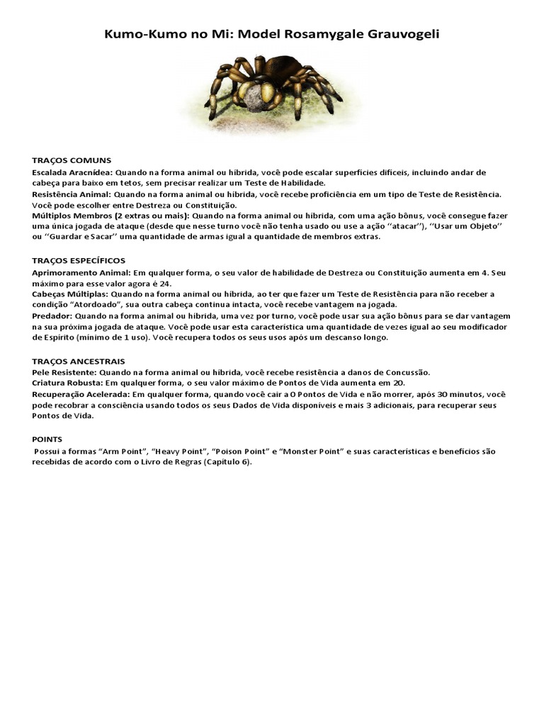 Kumo-Kumo No Mi Model Rosamygale | PDF