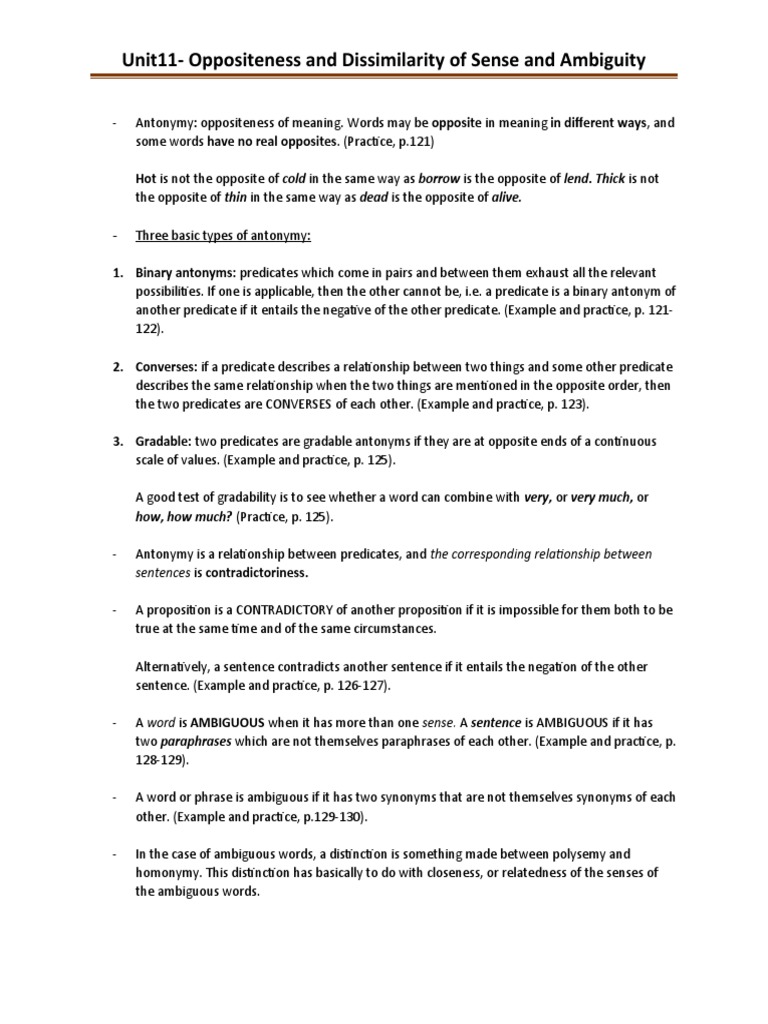 Unit11 - Oppositeness and Dissimilarity of Sense and Ambiguity | PDF ...