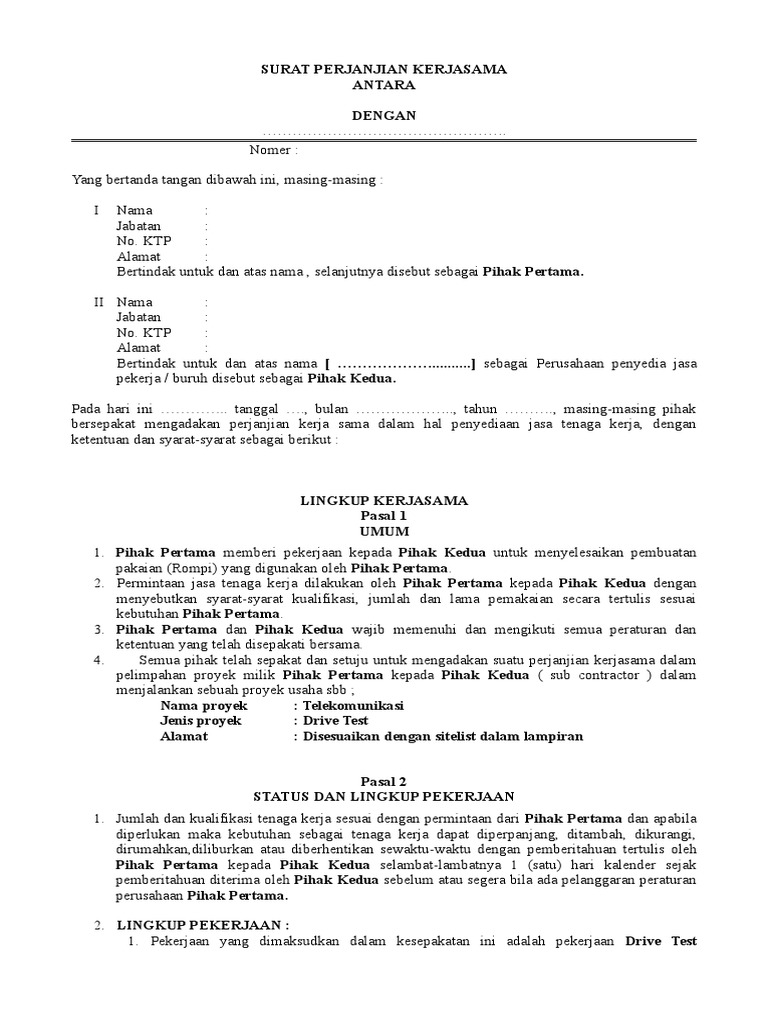 Surat Perjanjian Kerjasama Perusahaan | PDF