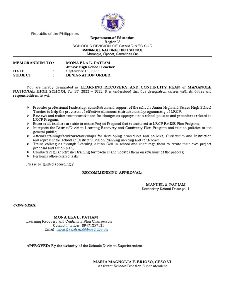 Coordinatorship Format | PDF | Teachers | Schools