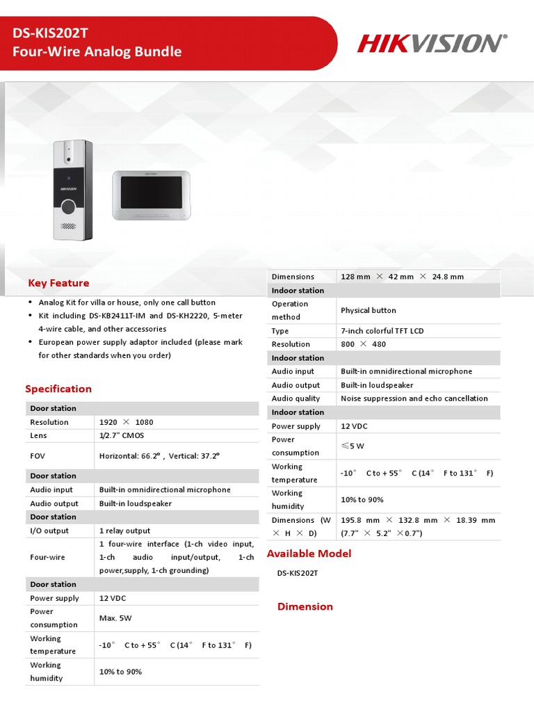 DS KIS202T - Video Intercom Four Wire Analog Bundle - Datasheet - V1.0. ...