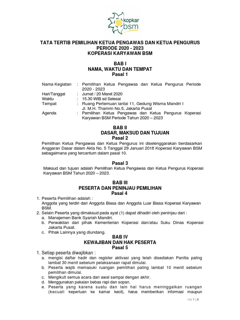 TATA TERTIB PEMILIHAN KETUA PENGAWAS DAN KETUA PENGURUS PERIODE ...