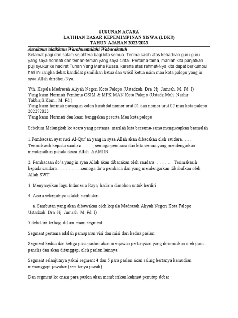 Susunan Acara Pembukaan LDK | PDF | Karier & Perkembangan