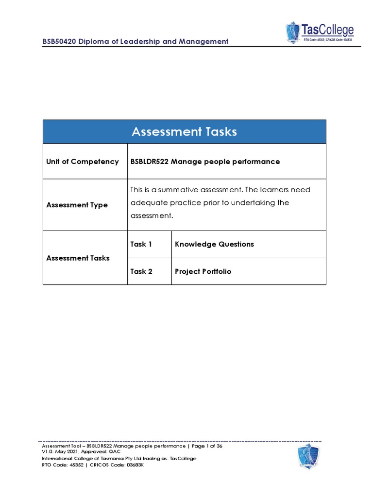 BSBLDR522 V1.0 Assessment Tool.v1.0 | PDF | Educational Assessment