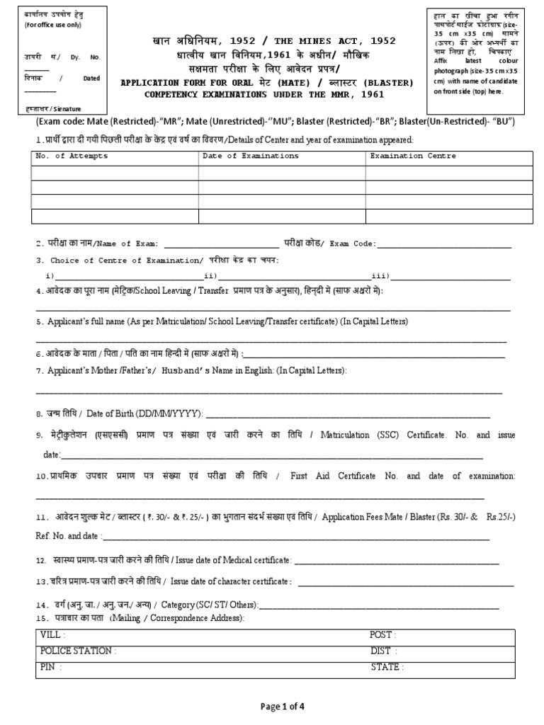 Mate & Blaster Oral Examination Application Form | PDF