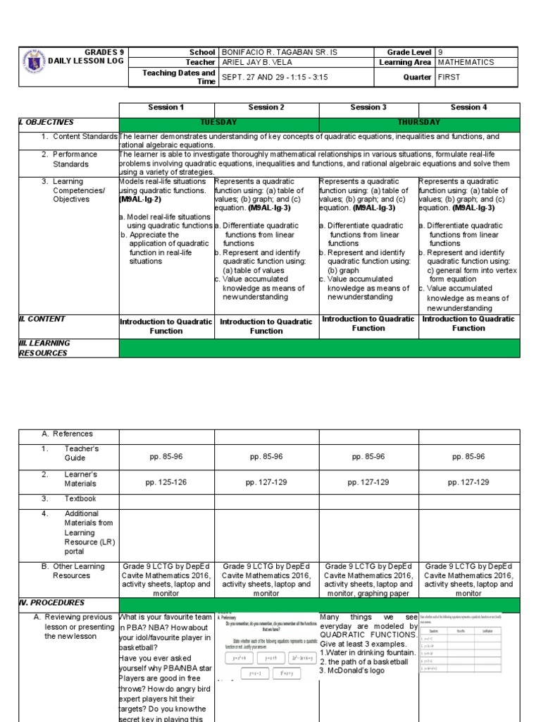 DLL-WK 6-LC 10,11 | PDF | Quadratic Equation | Function (Mathematics)
