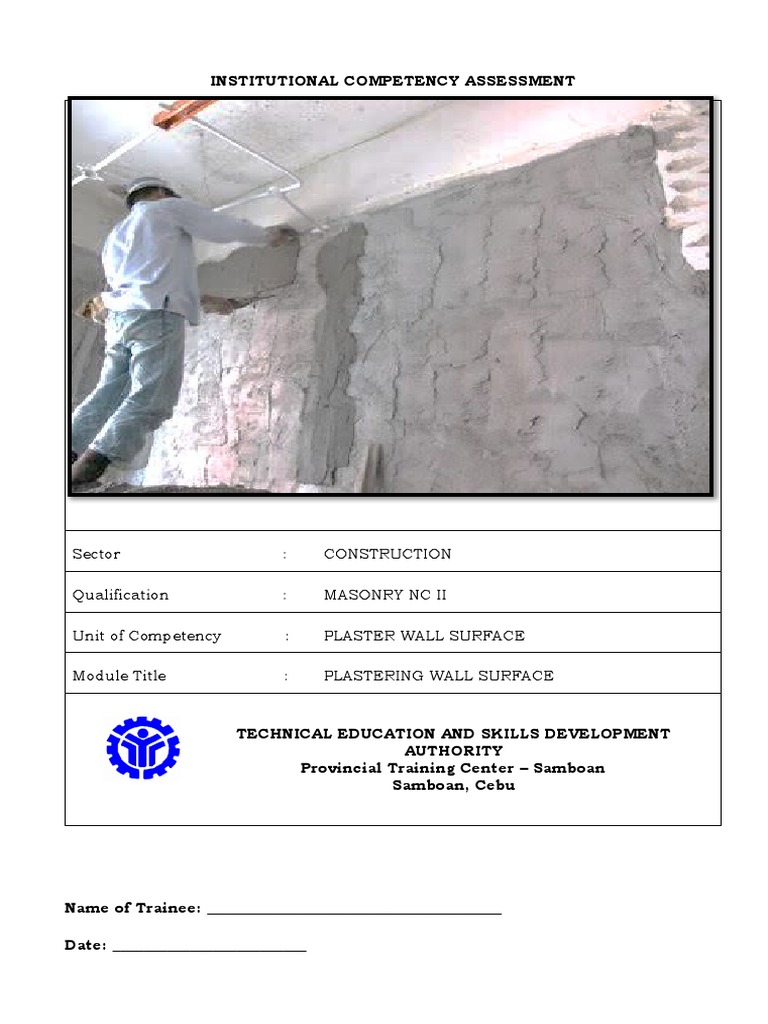 Assessing Competency in Plastering Wall Surfaces | PDF | Concrete | Plaster
