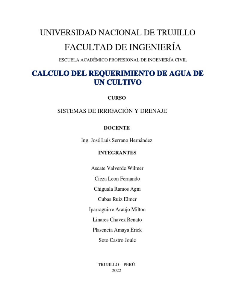 Calculo Del Requerimiento de Agua de Un Cultivo | PDF | Clima | Microsoft Excel