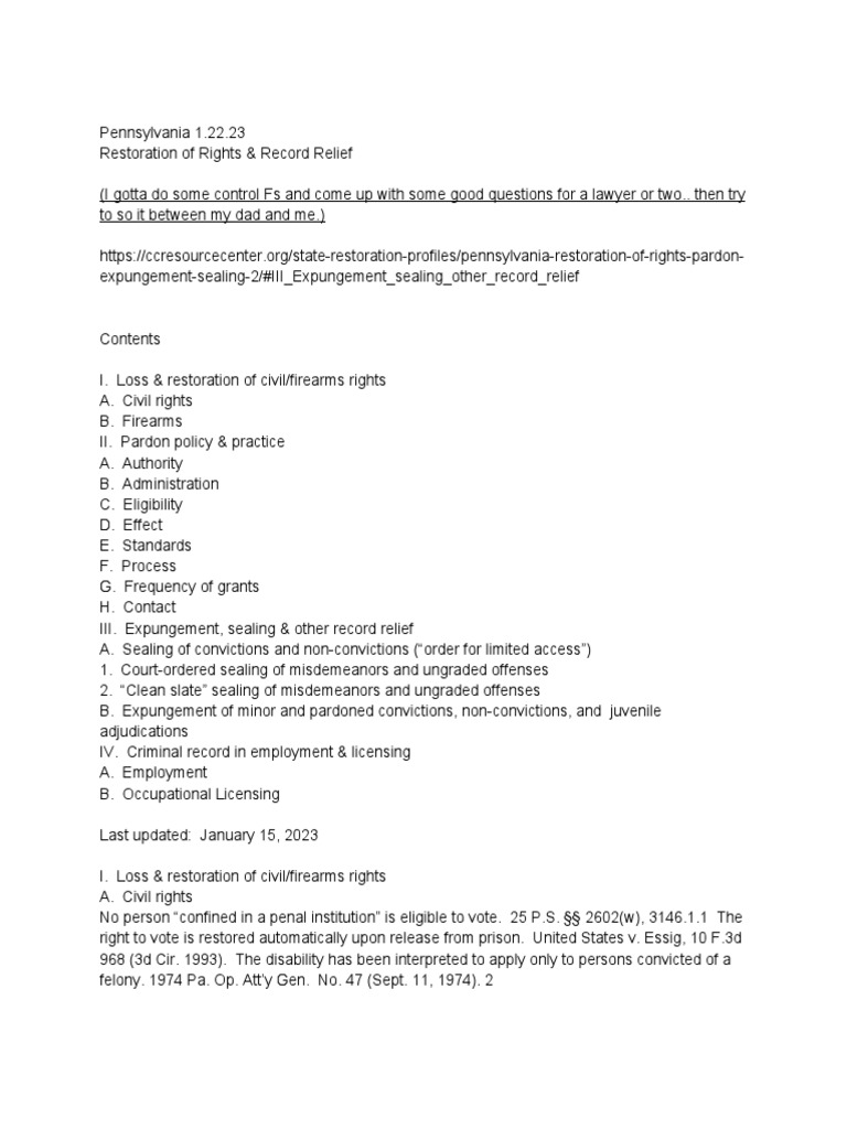 PennsylvaniPennsylvania Restoration of Rights & Record Relief A | PDF ...