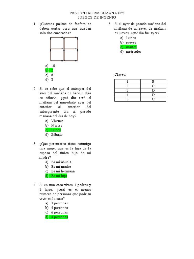 Preguntas Semana 2 - RM Escolar | PDF