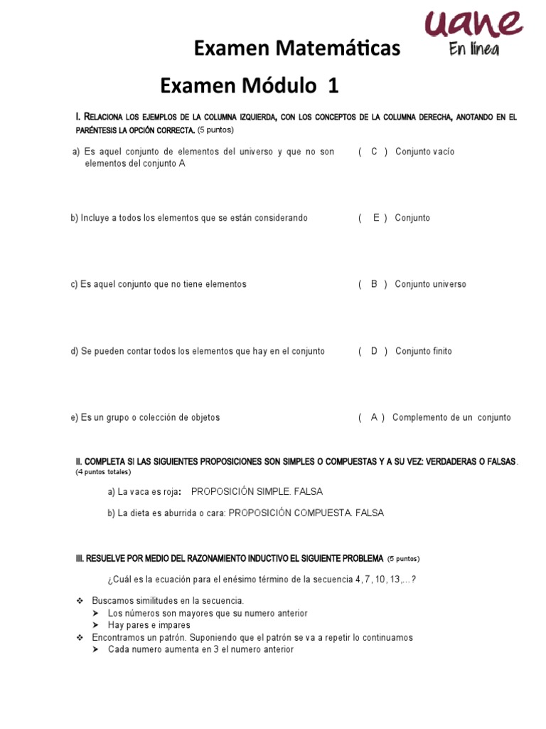 M1 Examen | PDF | Conjunto (Matemáticas) | Secuencia