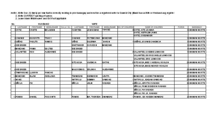 Inventory of Families Per Barangay Template - 2 2 | PDF