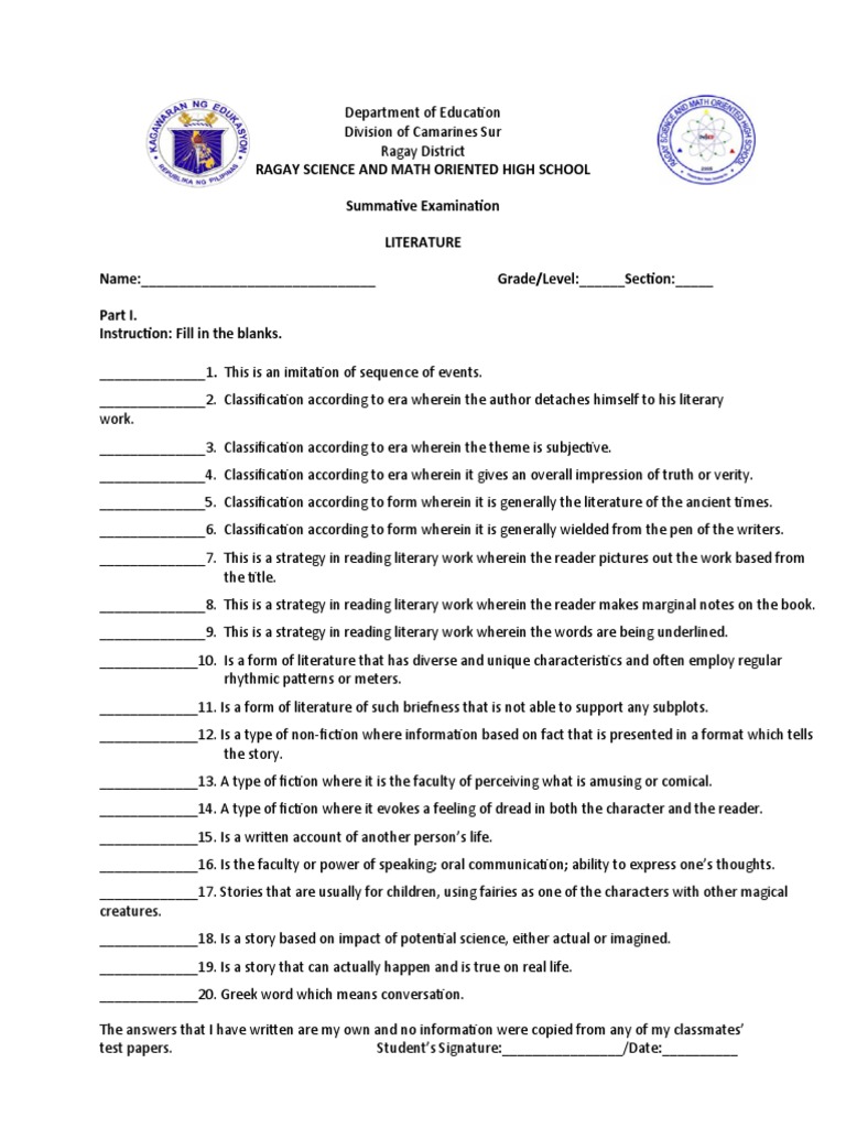 Summative Literature 2020 | PDF | Narration