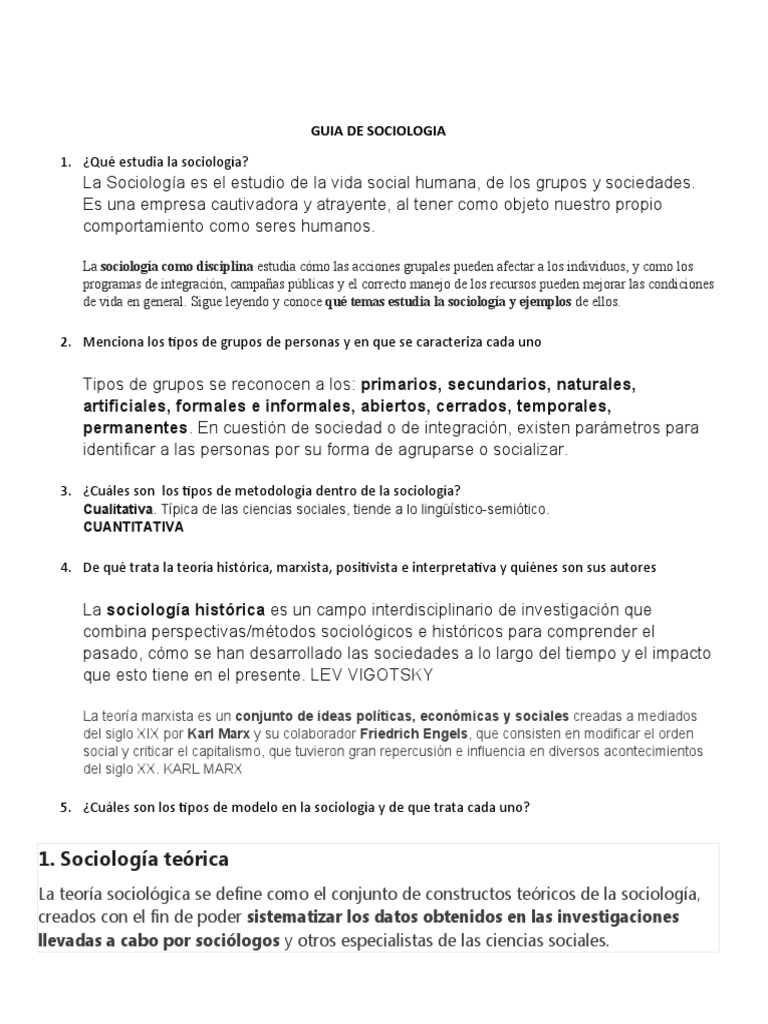 Guia De Sociologia Pdf Sociología Teoría