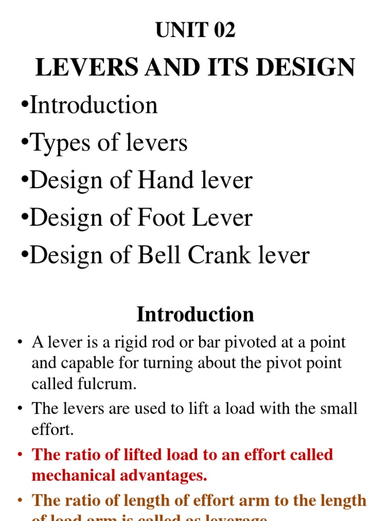 Design and Analysis of Levers: Hand, Foot, Bell Crank, and Fulcrum Pin ...