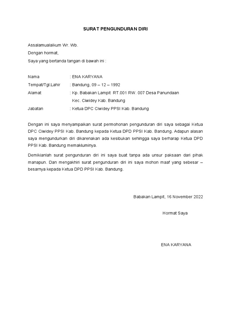Surat Pengunduran Diri | PDF