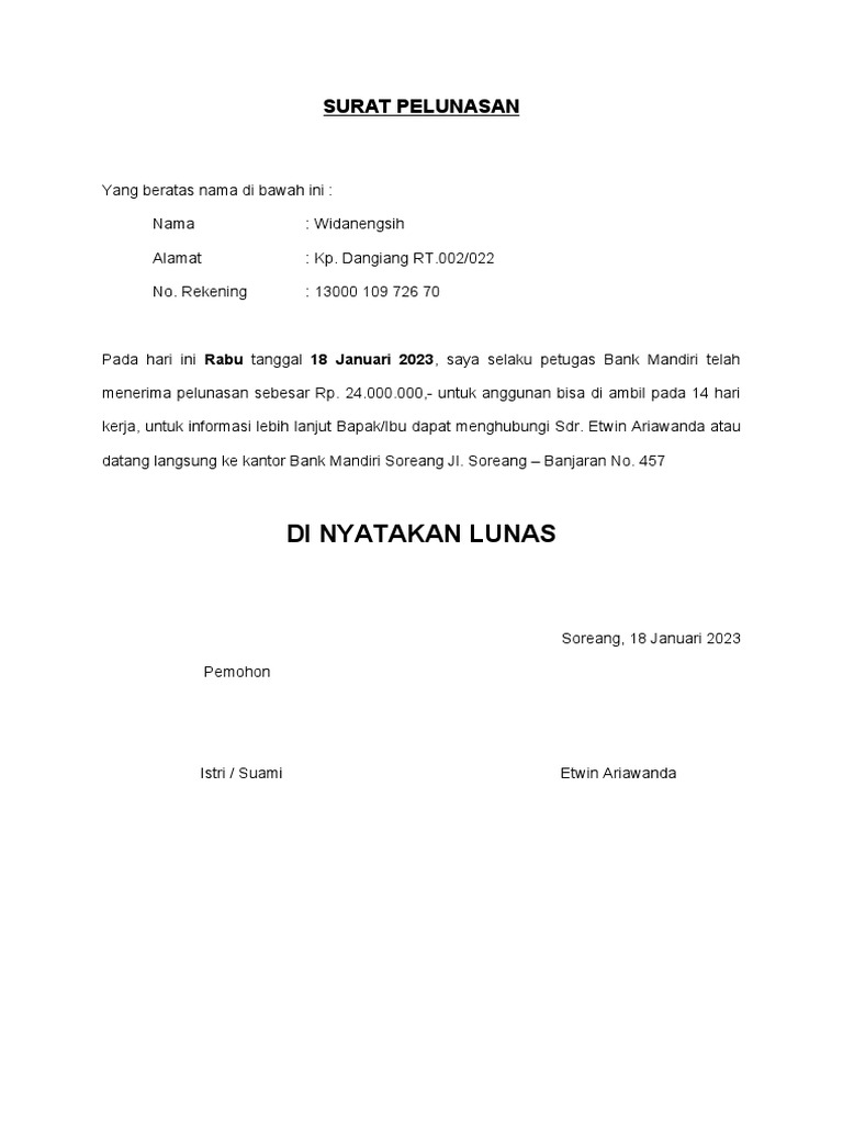 Surat Pelunasan | PDF