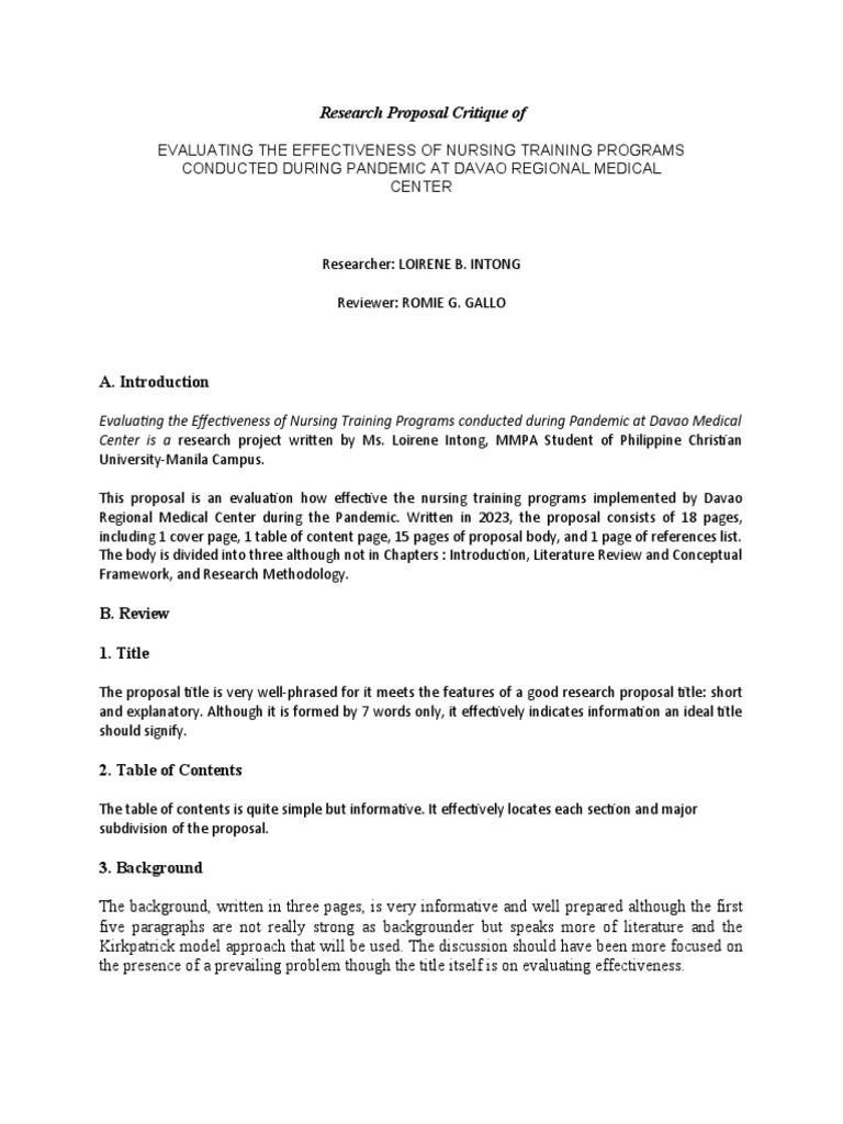 Research Proposal Critique | PDF | Hypothesis | Validity (Statistics)