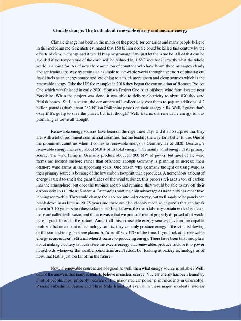 Argumentative Essay | PDF | Nuclear Power | Nuclear Reactor