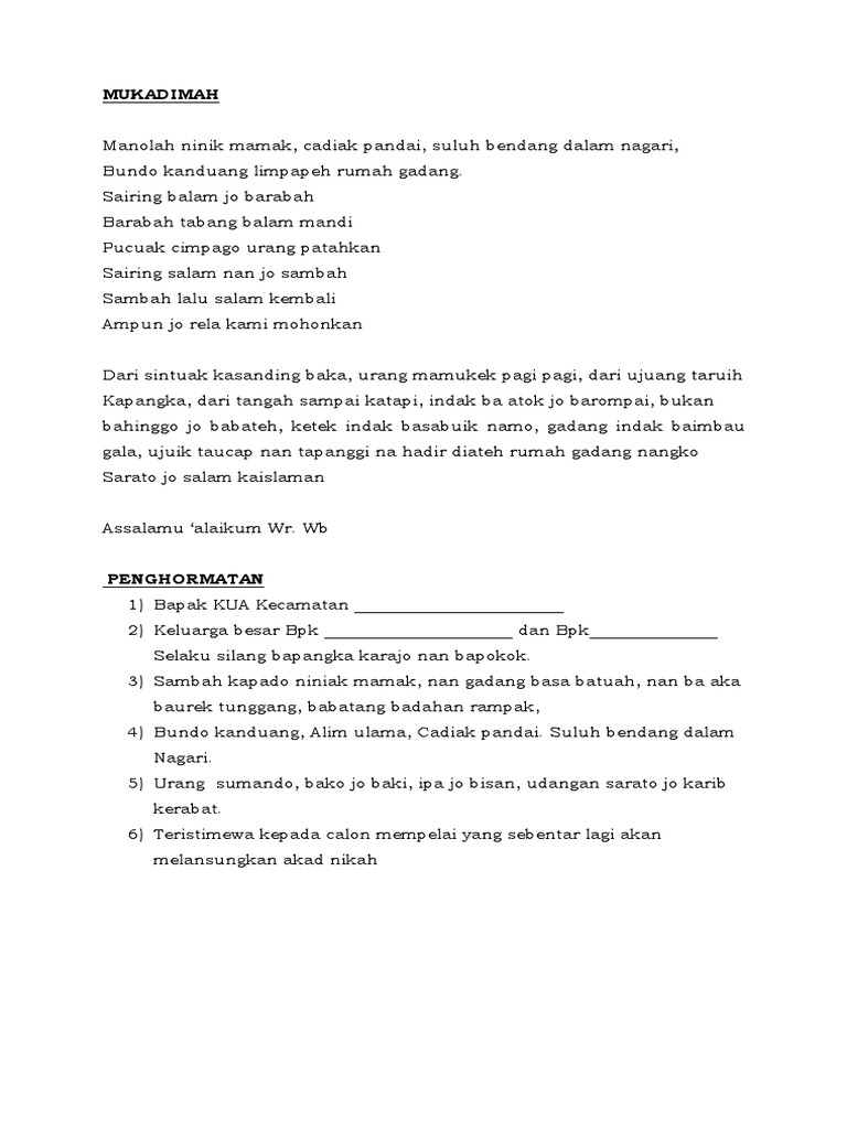 Mukadimah Akad Nikah Tradisional | PDF | Agama & Spiritualitas