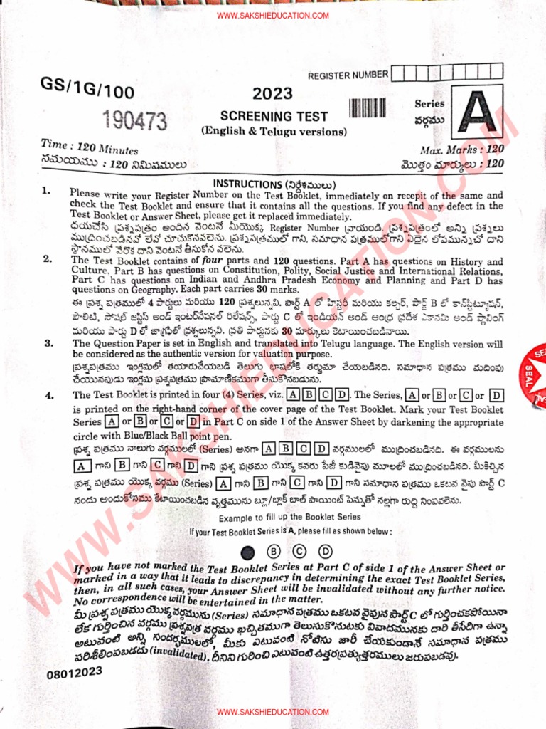 APPSC Group 1 Code A Key | PDF