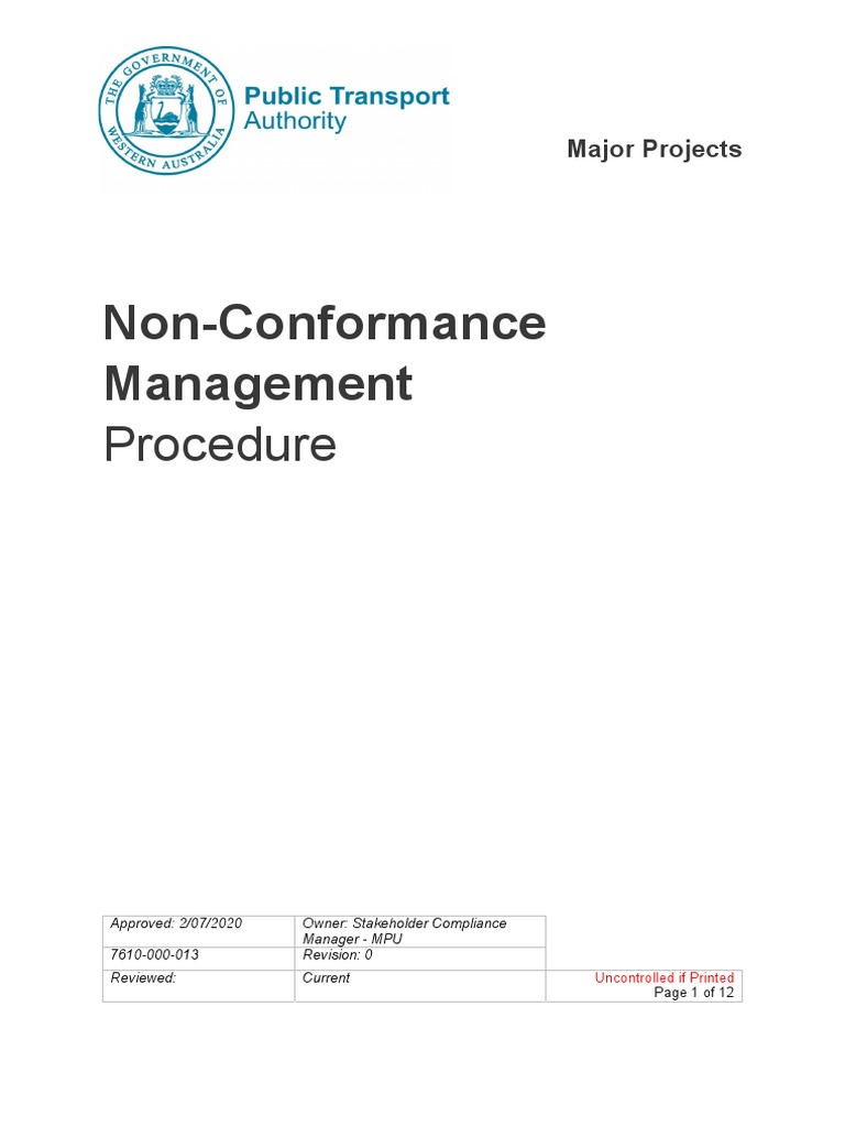 7610-000-013 - Non-Conformance Management Procedure | PDF | Audit | Risk