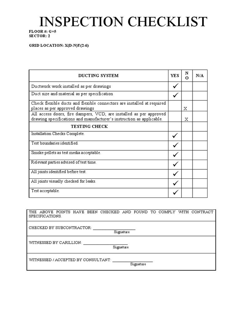 Duct Smoke Test Inspection Checklist | PDF