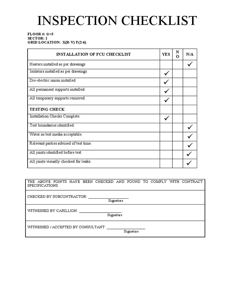 Checklist For FCU Installation | PDF