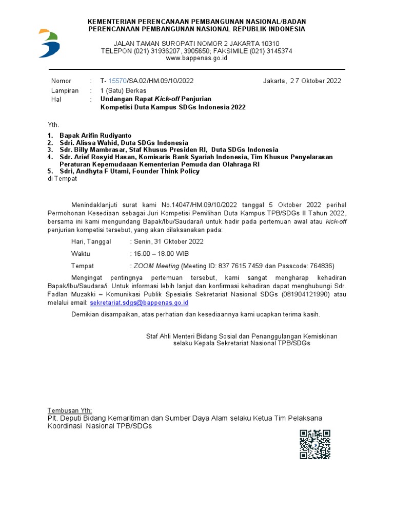 Surat Undangan Kick Off - PenJurian Duta Kampus SDGs II - 31 Oktober ...